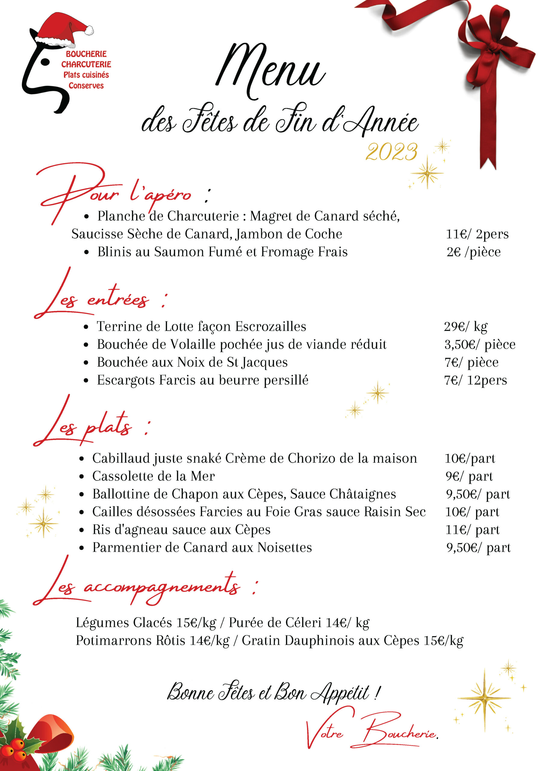 Menu fêtes de fin d’année 2023 – Boucherie ESCROZAILLES